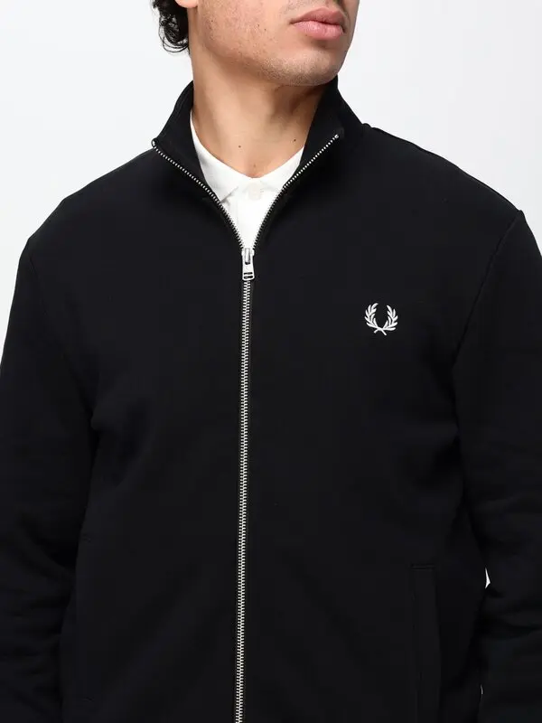 Fred Perry High Neck Cotton Zip-up Sweatshirt With Embroidered Logo