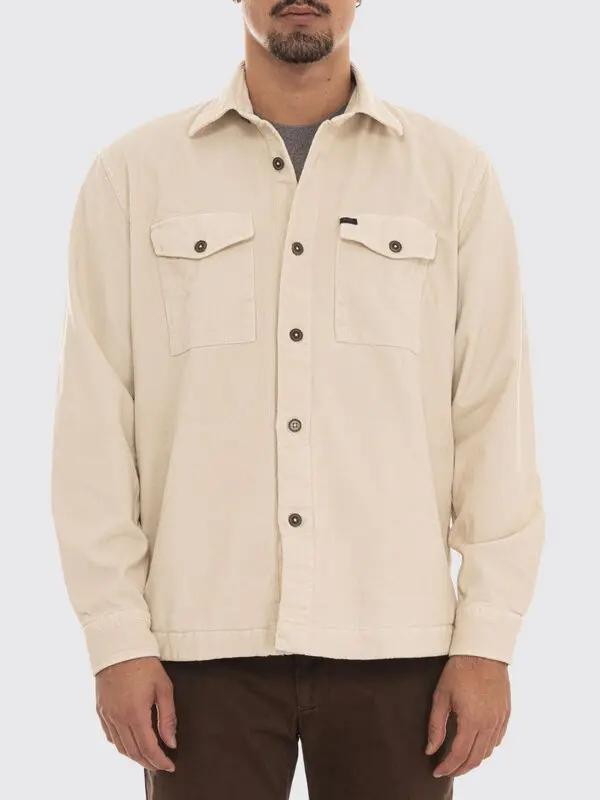 FAY Long-sleeved Corduroy Shirt With Patch Pockets - Ivory