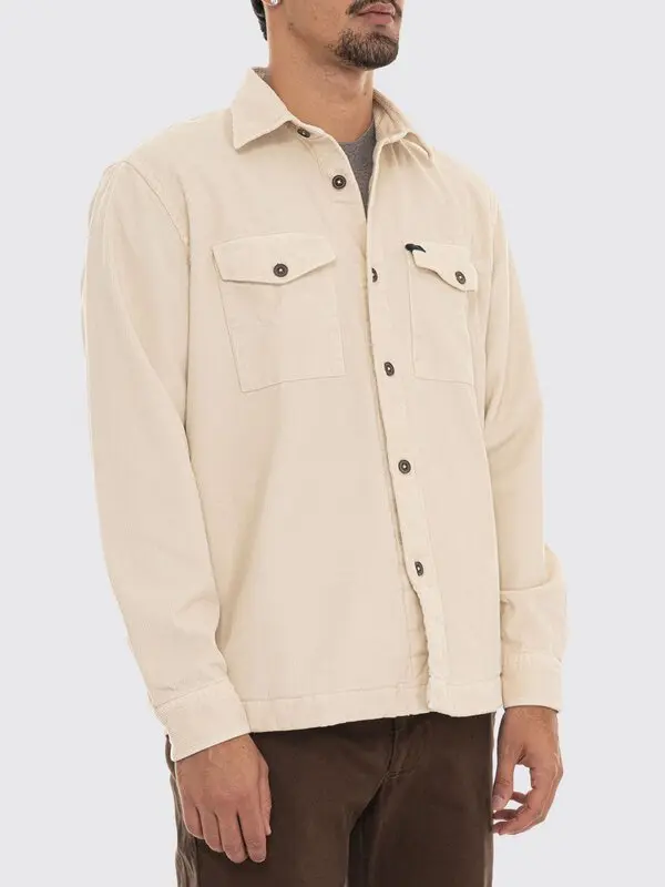 FAY Long-sleeved Corduroy Shirt With Patch Pockets - Ivory