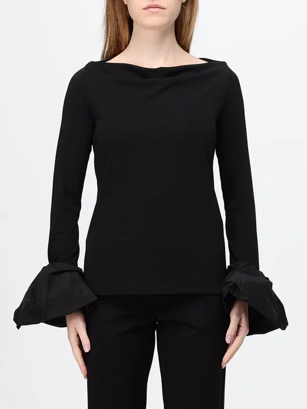 MEIMEIJ Long-sleeved Blouse With Draped Neckline And Flared Cuffs - Black