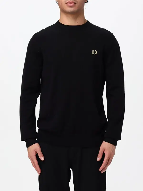 Fred Perry Crewneck Wool Blend Jumper With Ribbed Trims And Embroidered Logo - Black
