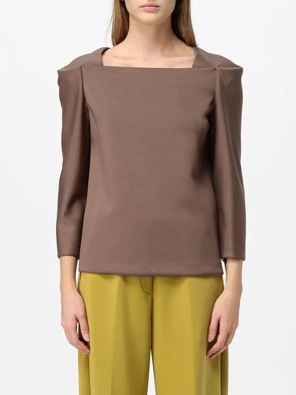 MEIMEIJ Long-sleeved Crêpe Top With A Square Neckline - Brown