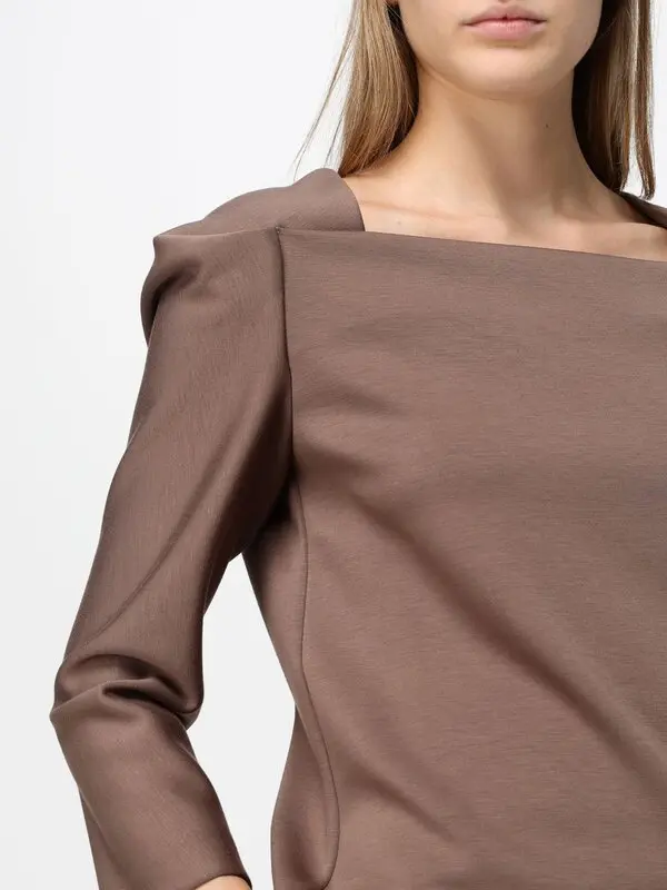 MEIMEIJ Long-sleeved Crêpe Top With A Square Neckline - Brown