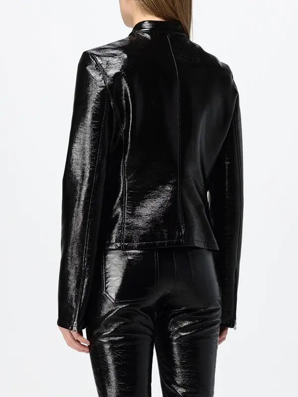 COURREGES Faux Leather Biker Jacket With High Neck And Zip Closure