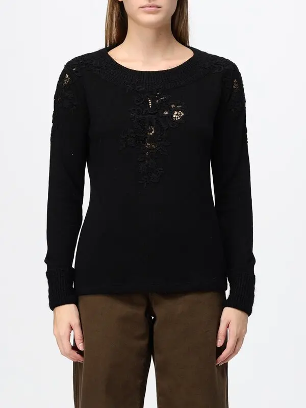 Ermanno Scervino Wool Blend Jumper With Floral Embroidery - Black