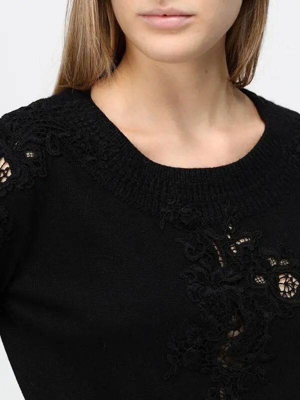 Ermanno Scervino Wool Blend Jumper With Floral Embroidery - Black