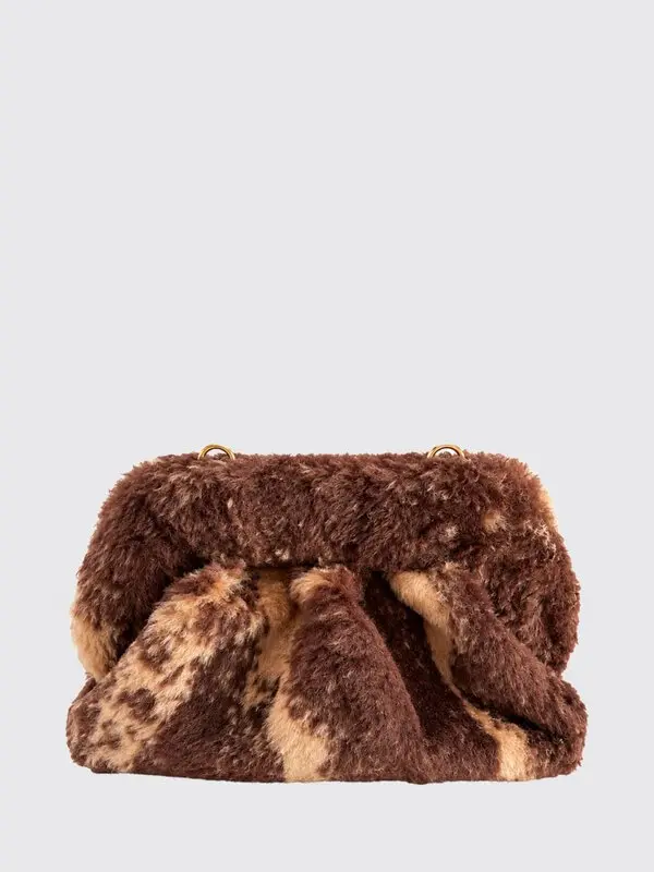 THEMOIRE Bios Bicolour Faux Fur Clutch With Removable Shoulder Strap - Natural
