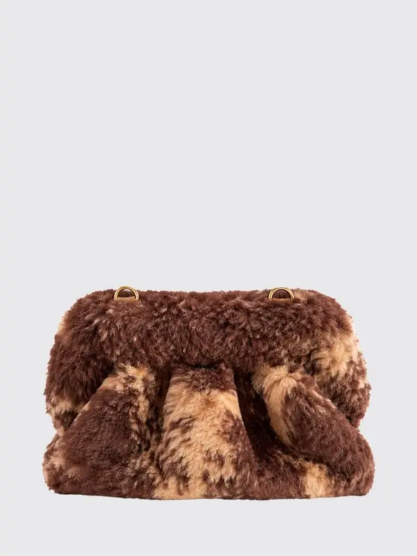 THEMOIRE Bios Bicolour Faux Fur Clutch With Removable Shoulder Strap - Natural