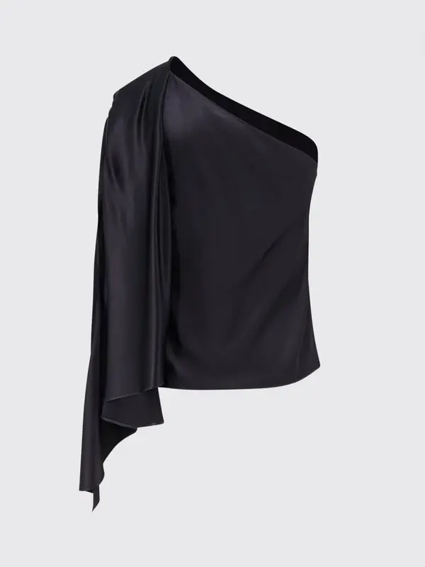Alberta Ferretti One-shoulder Draped Satin Top With Monogram Pattern