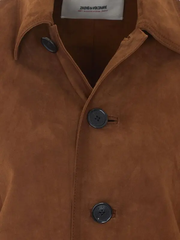 Zadig&Voltaire Lessa Suede Leather Shirt Jacket With Classic Collar