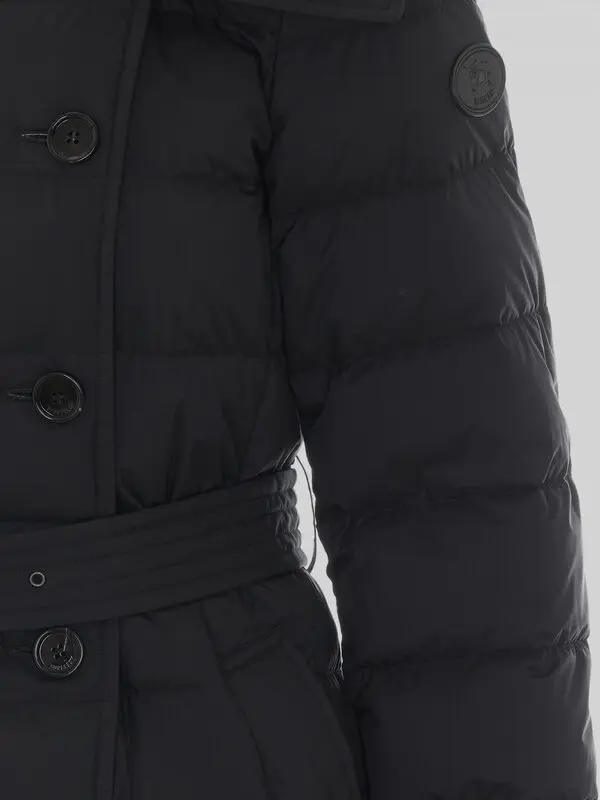 Burberry Double-breasted Long Puffer Coat In Technical Fabric With Detachable Hood