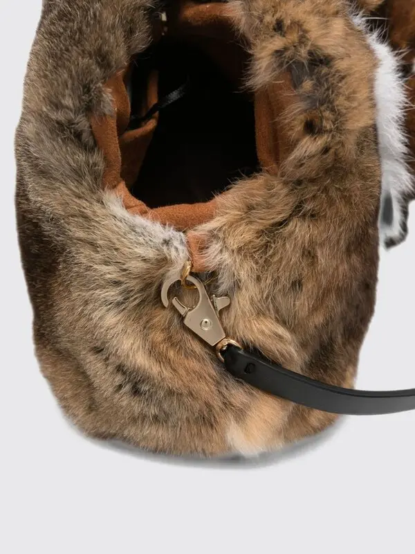 ANITA BILARDI Abstract Print Faux Fur Clutch With Removable Handle - Brown