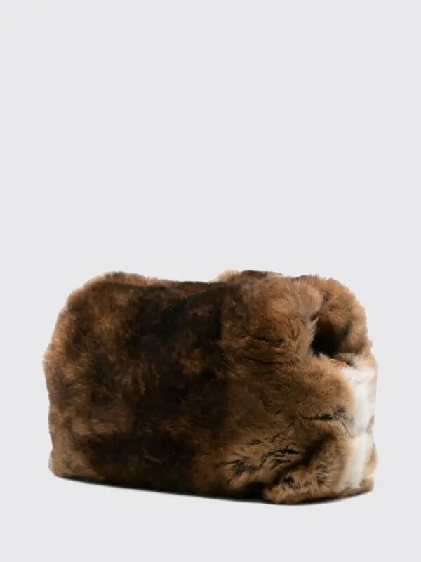 ANITA BILARDI Teddy Bear Print Faux Fur Clutch With Removable Handle - Brown
