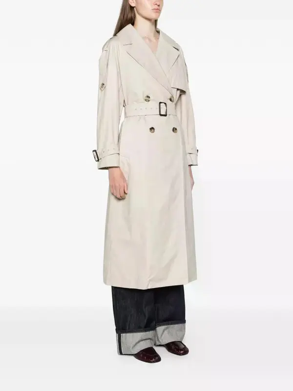 Max Mara Long Double-breasted Trench Coat In Water-repellent Cotton Beige