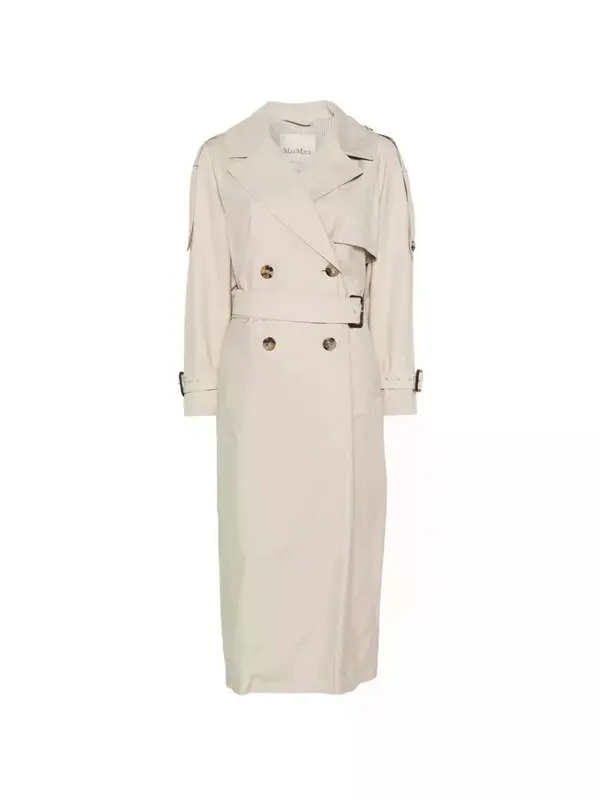 Max Mara Long Double-breasted Trench Coat In Water-repellent Cotton Beige - Neutrals