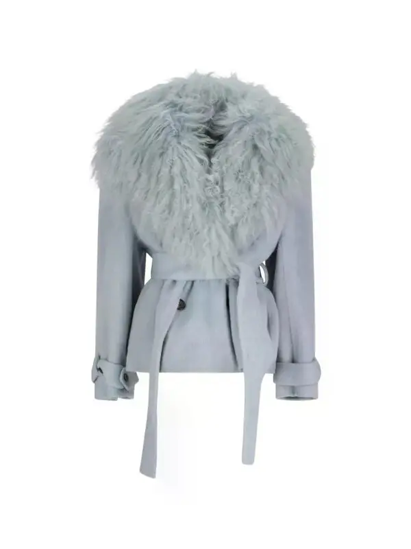 Giuseppe Di Morabito Shearling-collar Belted Coat - Blue