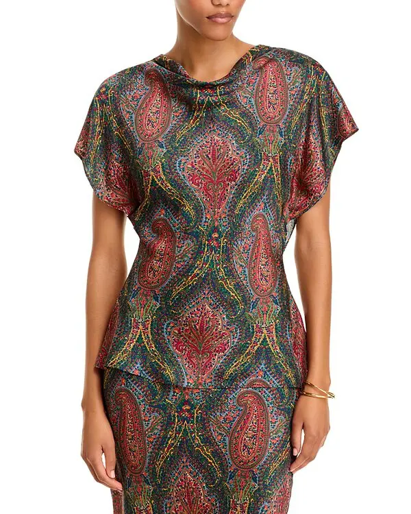 Veronica Beard Redgrave Cowl Neck Short Sleeve Top