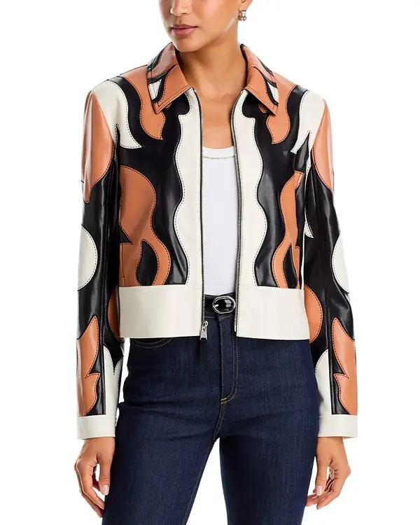 Cinq À Sept Mackie Cropped Colorblocked Jacket - Black Multi