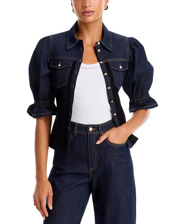 Cinq À Sept Lyric Indigo Ponte Puff Sleeve Blouse - Indigo/black