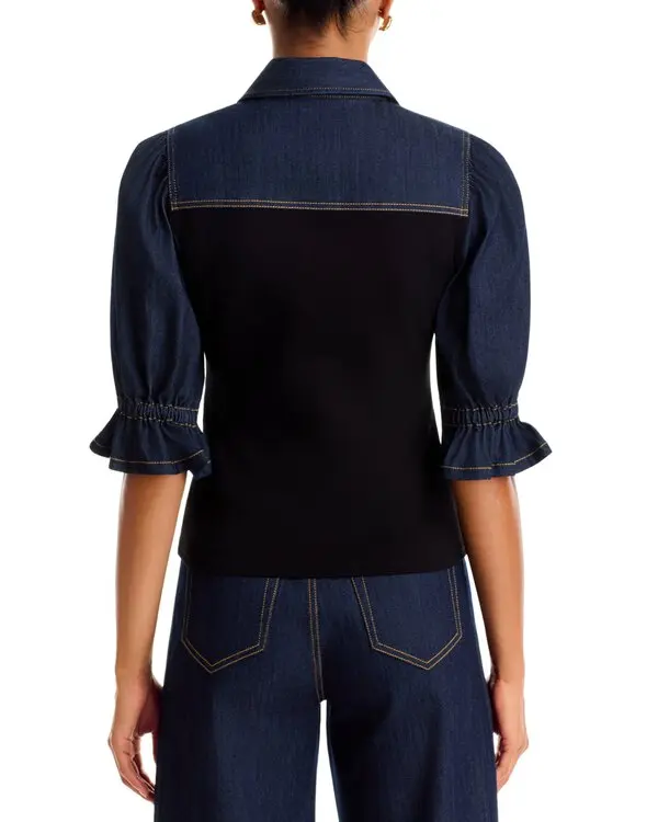 Cinq À Sept Lyric Indigo Ponte Puff Sleeve Blouse
