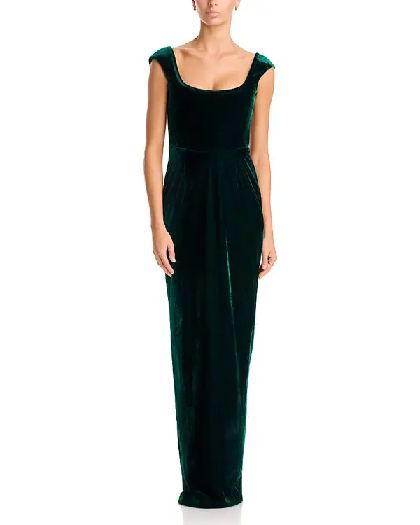 SAU LEE Brooke Velvet Bodycon Scoop Neck Gown - Emerald