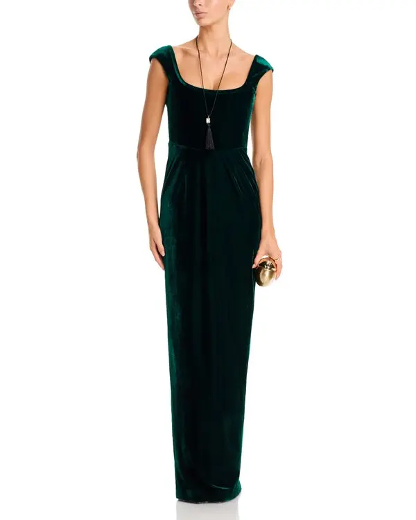SAU LEE Brooke Velvet Bodycon Scoop Neck Gown - Emerald