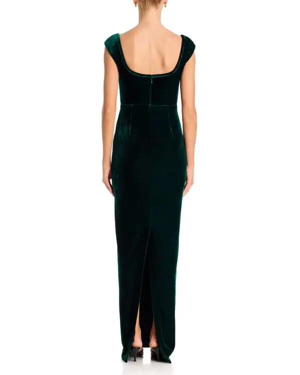 SAU LEE Brooke Velvet Bodycon Scoop Neck Gown - Emerald