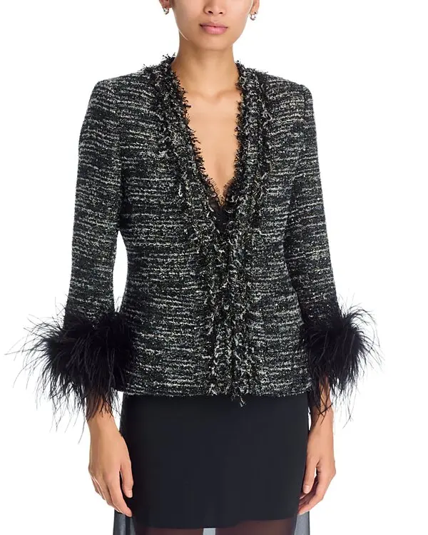 UNGARO Adley Feather Trim Jacket