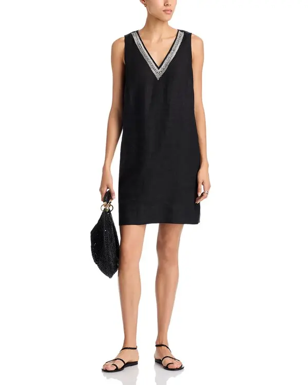 Tommy Bahama Two Palms Beaded Linen V Neck Dress