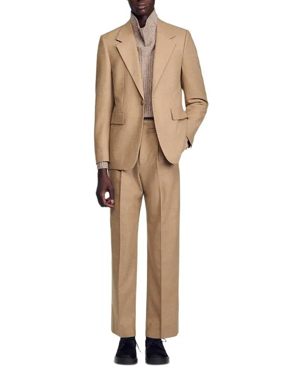 Sandro Wool Mode Flannel Wide Fit Suit Jacket
