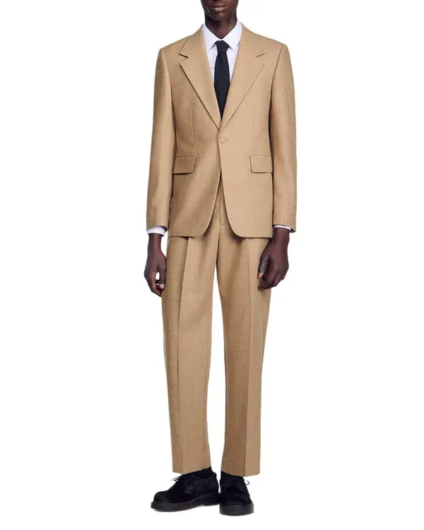 Sandro Wool Mode Flannel Wide Fit Suit Jacket