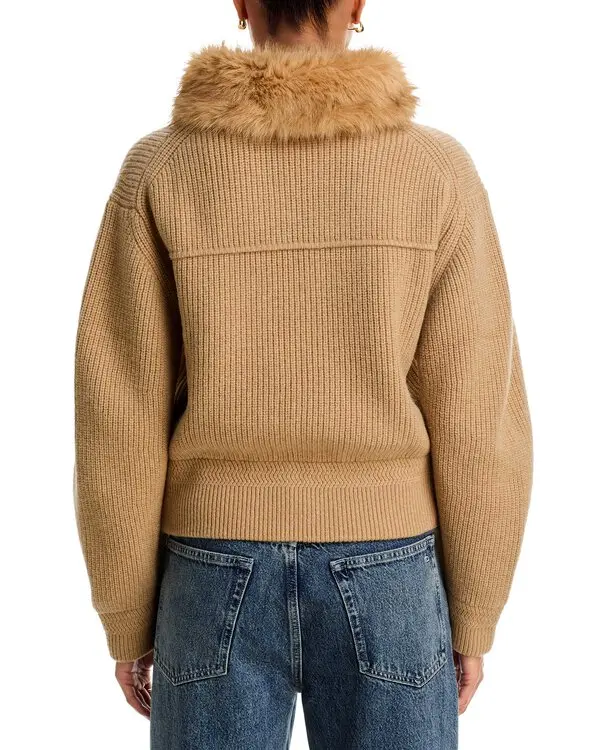 Rag & Bone Amelia Wool & Faux Fur Ribbed Zip Cardigan