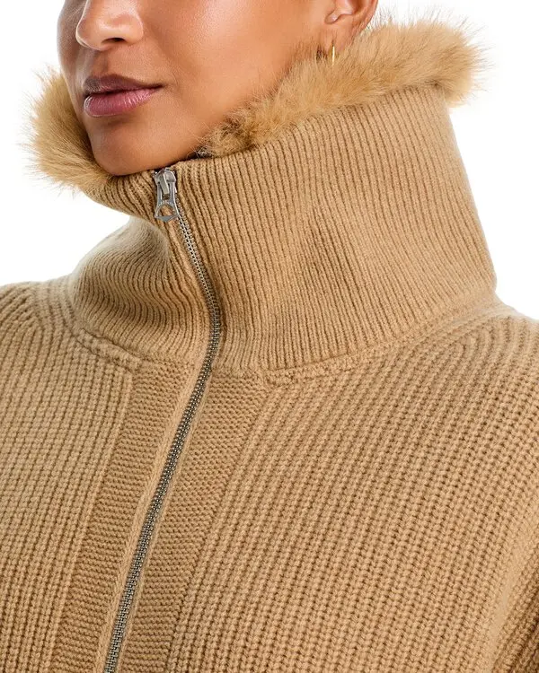 Rag & Bone Amelia Wool & Faux Fur Ribbed Zip Cardigan