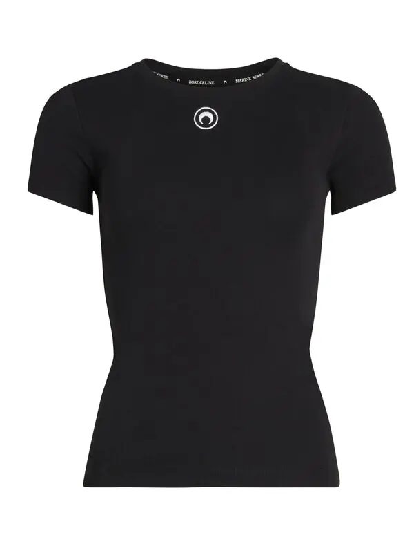 MARINE SERRE Ribbed Neckline T-shirt With Moon Logo Embroidery