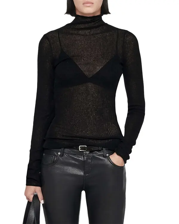 ALLSAINTS Pike Sheer Roll Neck Sweater - Black
