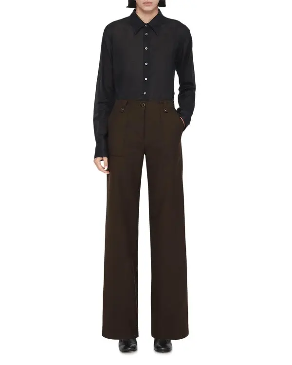 ALLSAINTS Calla Buckle Waist Buttoned Loop Pants - Brown