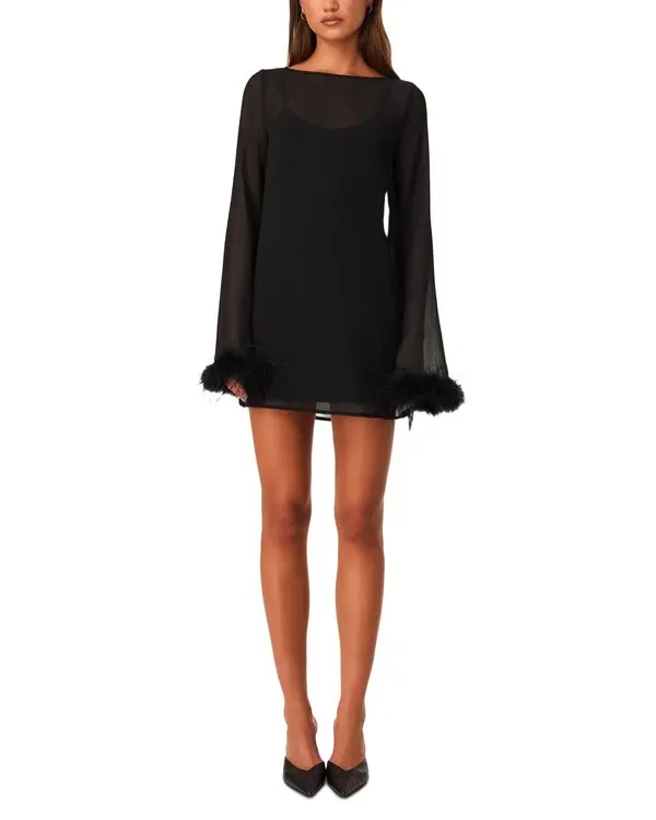 SNDYS. Gaia Feather Trim Mini Dress