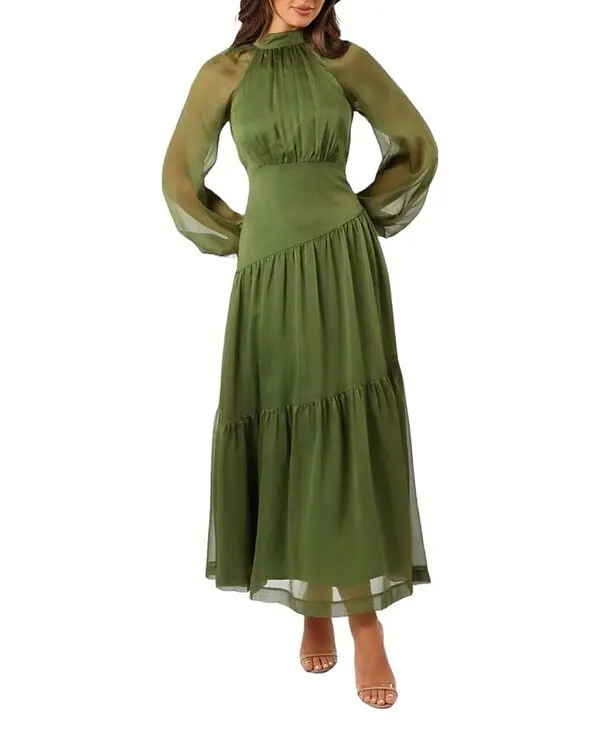 PETAL AND PUP Julip Sheer Long Sleeve Maxi Dress