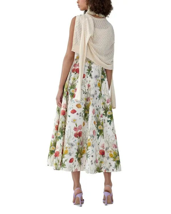 Carolina Herrera Floral Print A Line Tea Length Skirt