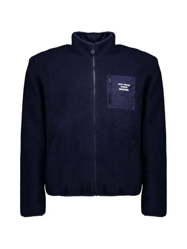 Drole De Monsieur Drape-textured Sherpa Jacket With Stand Collar & Zip Pockets - Blu