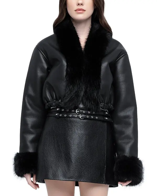 Blanknyc Faux Fur & Faux Leather Cropped Jacket