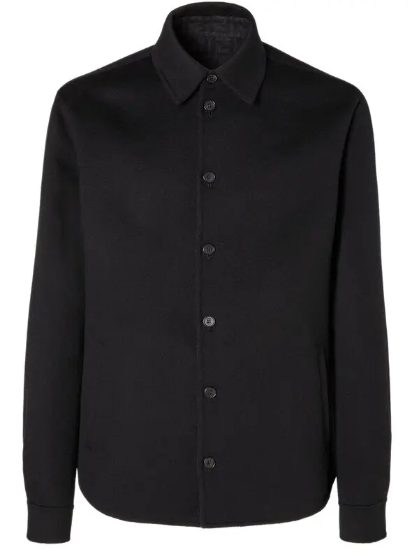 Fendi S Wool-cashmere Blouson Jacket With Ff Zucca Lining, Shirt Collar & Welt Pockets - Nero