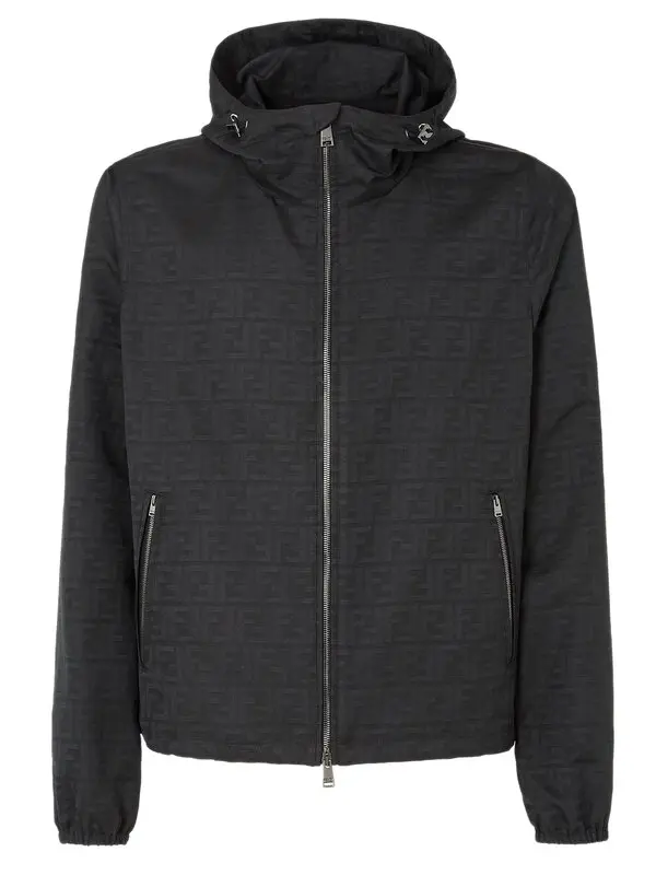 Fendi S Polyester Track Jacket With Elastic Cuffs, Two-way Zipper, Drawstring Hem & Side Zip Pockets - Nero