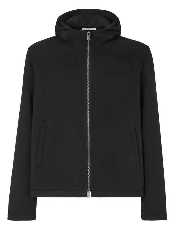 Fendi Wool & Silk Zucca-lined Hooded Jacket With Double-slider Zip