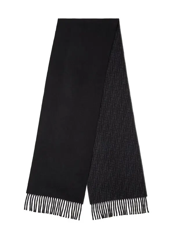Fendi Large Double-sided Cashmere & Wool Wrap Scarf With Fringe Ends - Nero