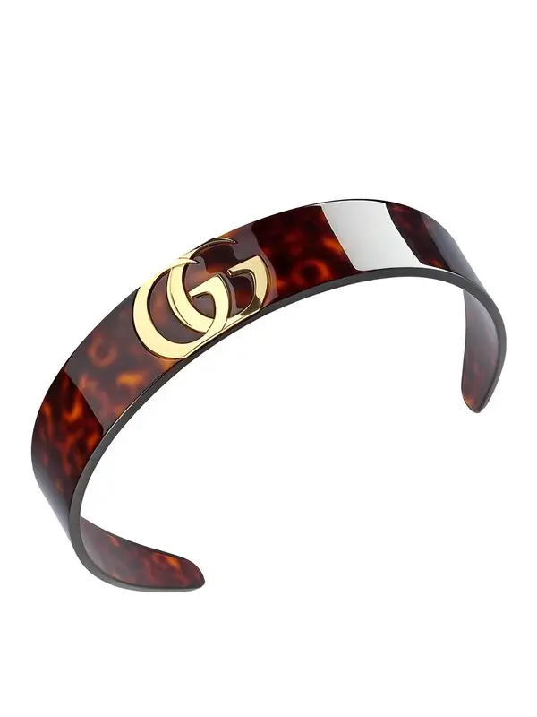Gucci Double G Tortoiseshell Resin Bracelet With Gold-toned Brass Hardware - Marrone
