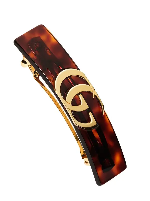 Gucci Double G Mini Clasp Wallet With Tortoiseshell Resin Look Hardware - Marrone