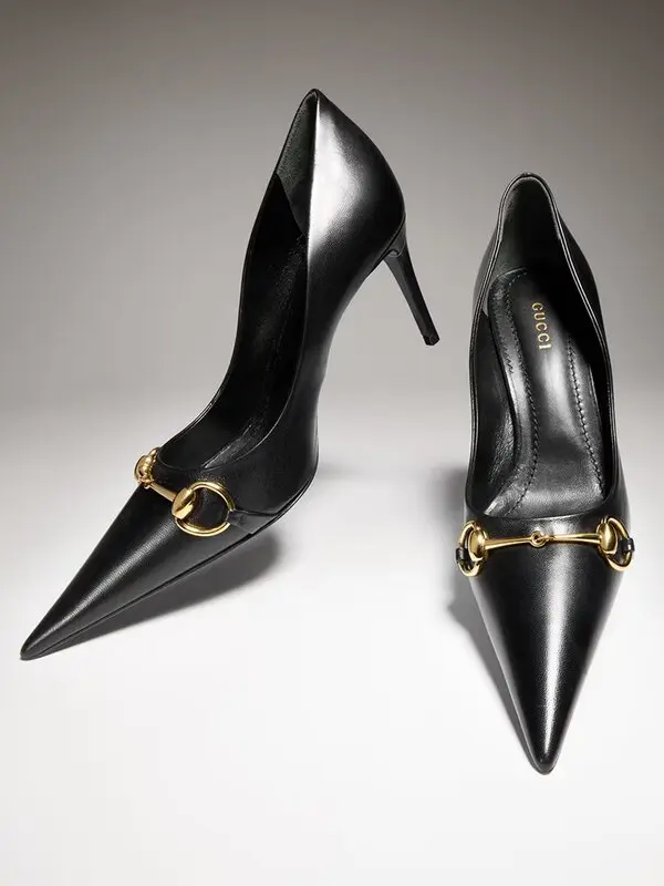 Gucci Mini Horsebit Point-toe Stiletto Pumps With Zig-zag Cut-out Insole - Nero