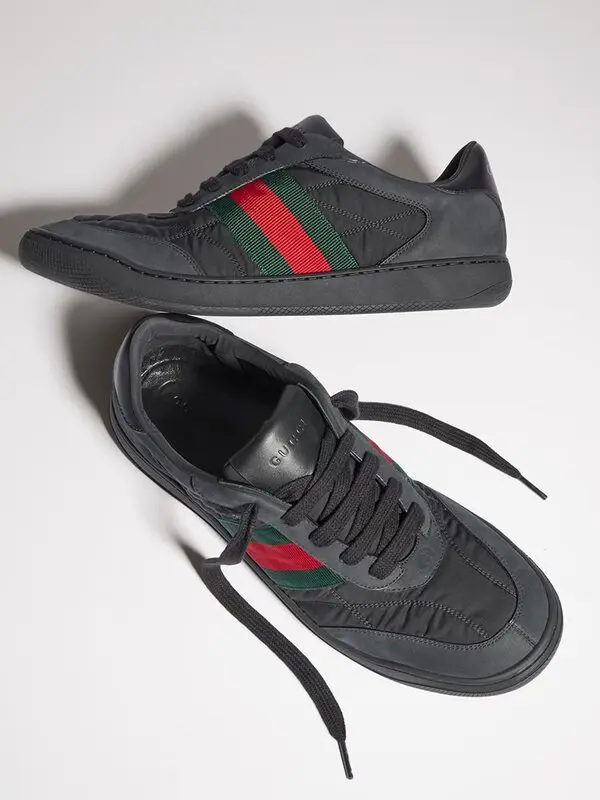 Gucci Mini Padded Nylon Low-top Sneakers With Web Detail - Nero