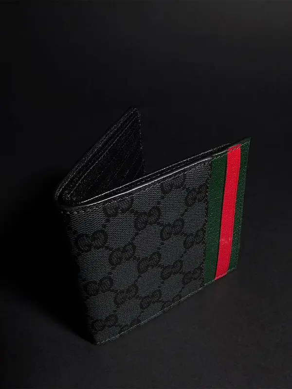 Gucci Gg Canvas Mini Wallet With Leather Trim And Card Slots - Nero